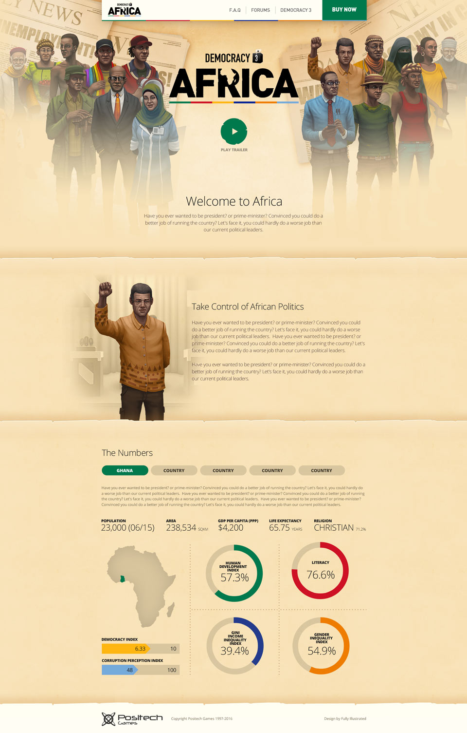 Democracy 3 Africa - Website | Game UI | Branding by Fully Illustrated